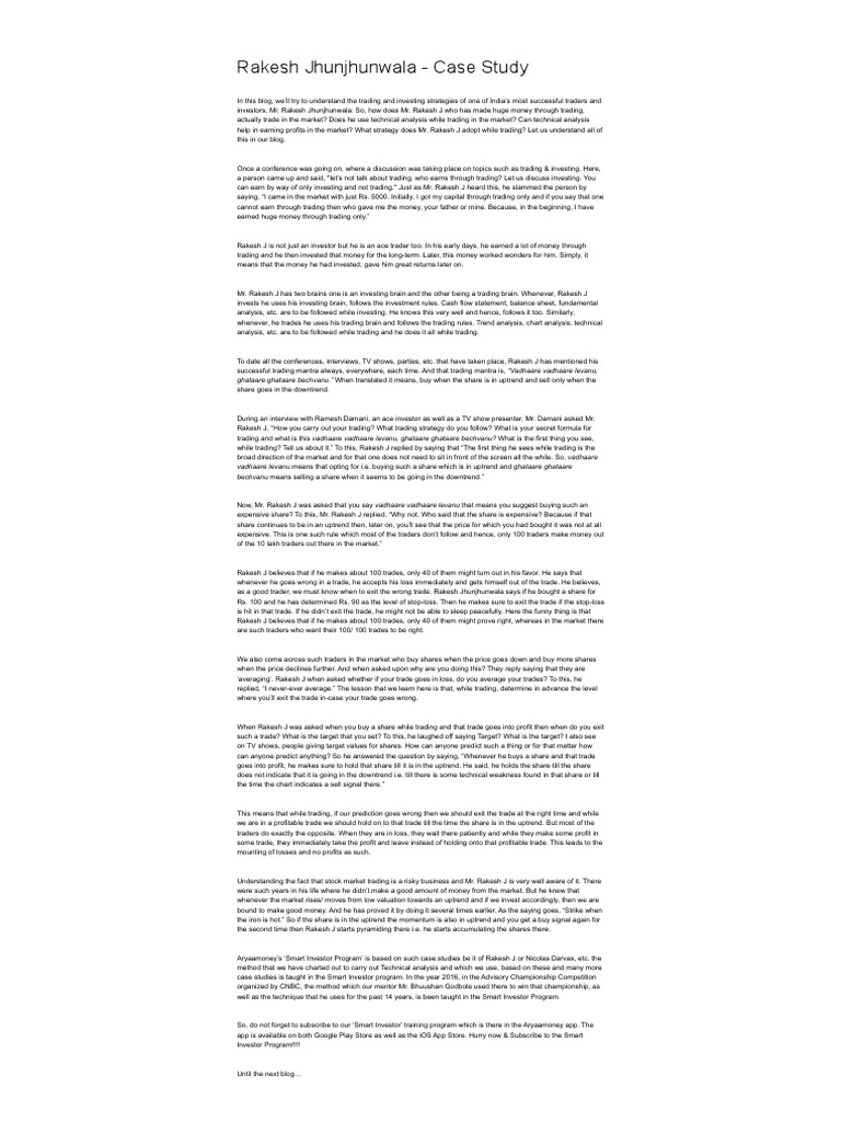 Rakesh Jhunjhunwala - Case Study PDF | PDF