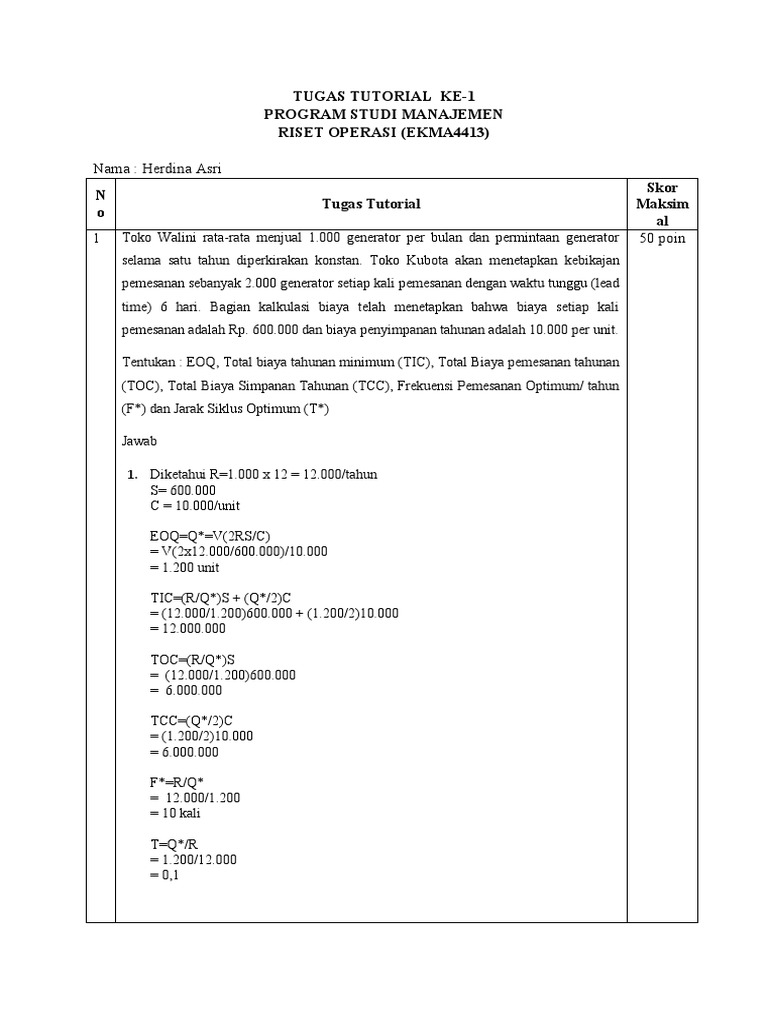 TUGAS TUTORIAL Riset Operasi | PDF