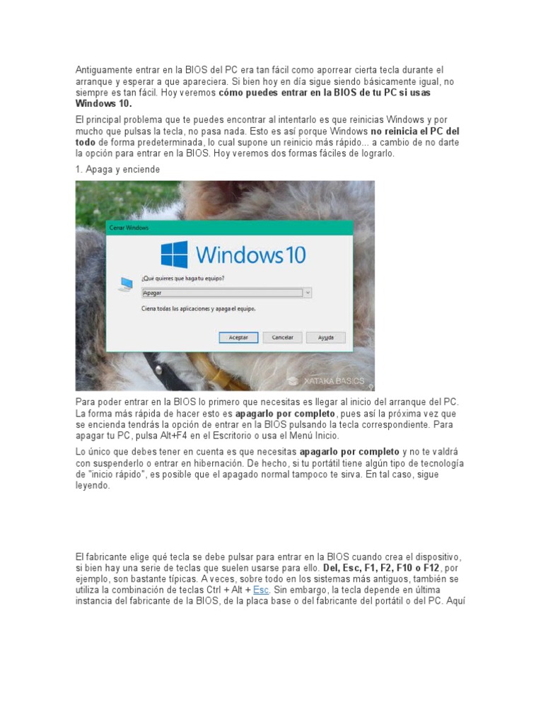 El Fabricante Elige Qué Tecla Se Debe Pulsar para Entrar en La BIOS Cuando Crea El Dispositivo ...