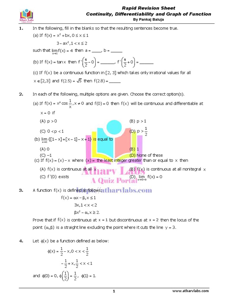 Continuity, Differentiability and Graph of Function | PDF