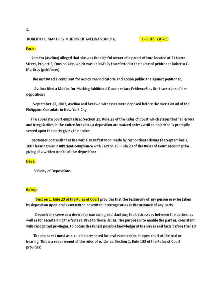 SET 3 Cases Personal Digest | PDF | Deposition (Law) | Evidence