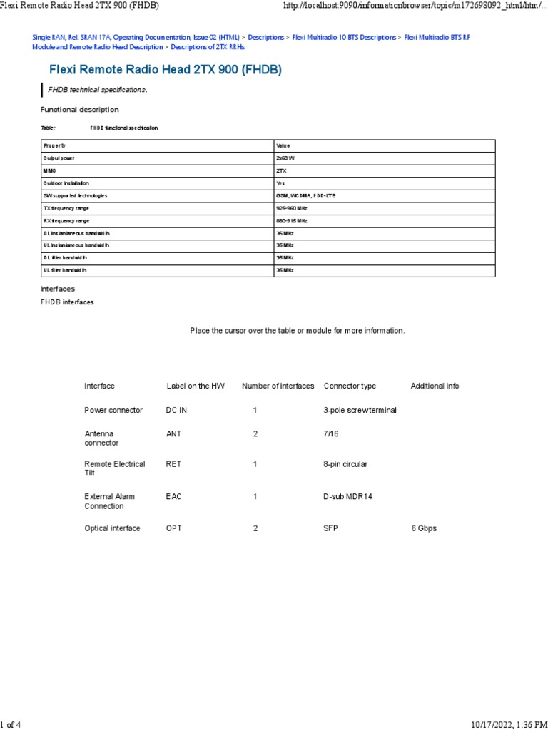 Flexi Remote Radio Head 2TX 900 (FHDB) PDF | PDF