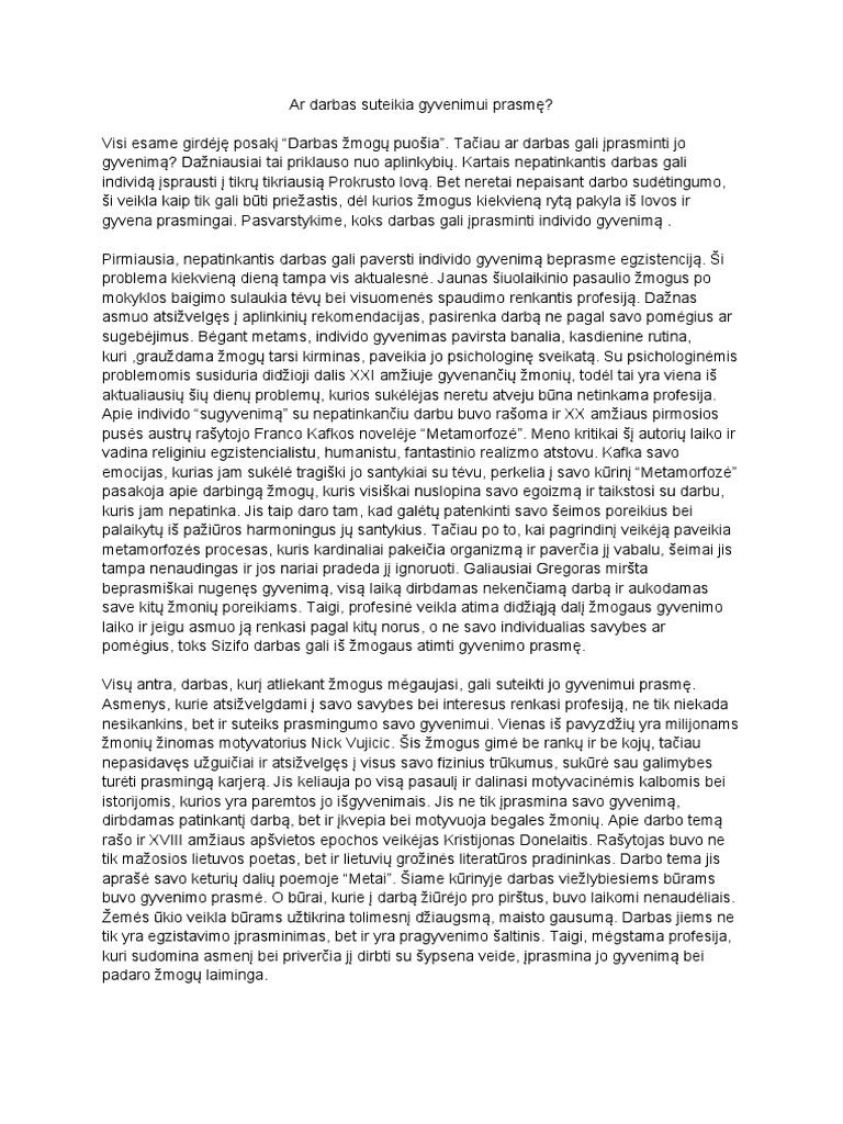 Darbas Iprasmina Gyvenima | PDF