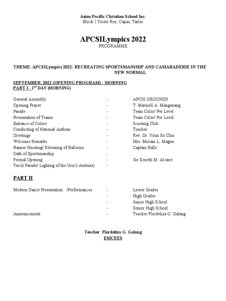 APCSI Olympics 2022 Program Schedule | PDF