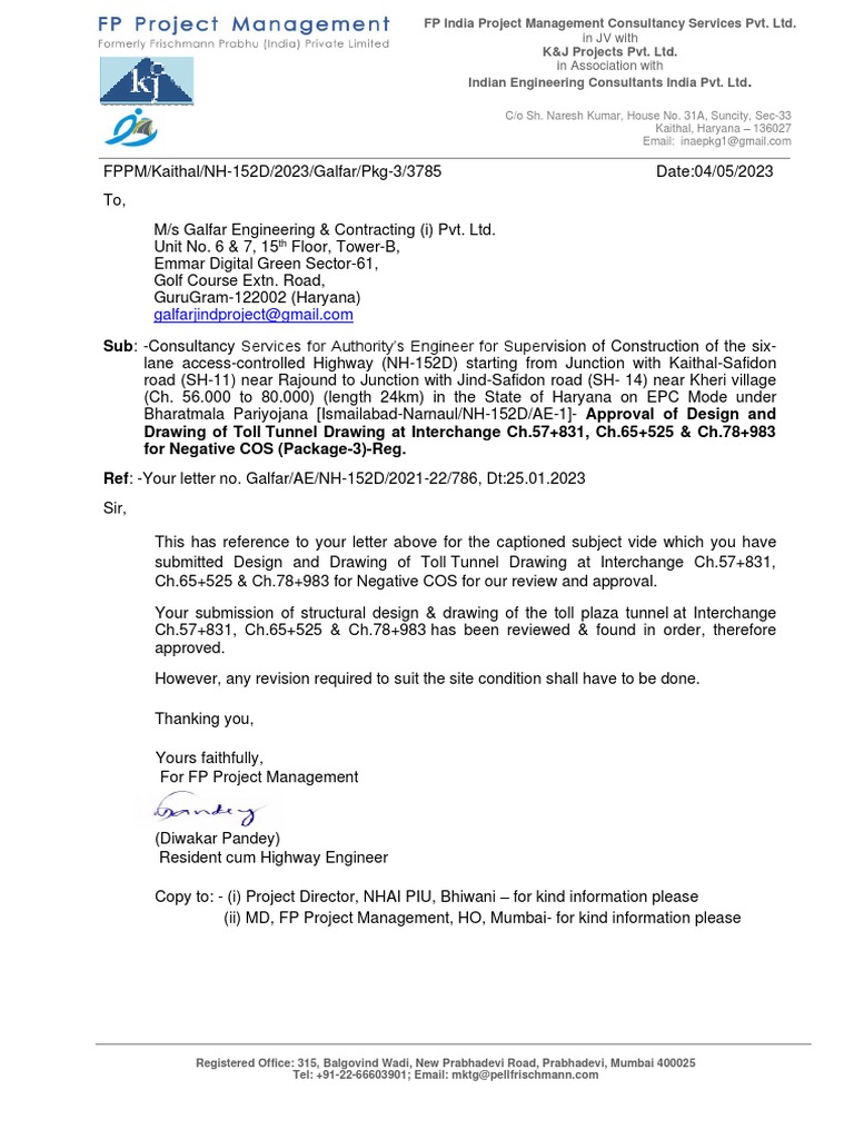 Approval of Toll Tunnel Design NH-152D | PDF