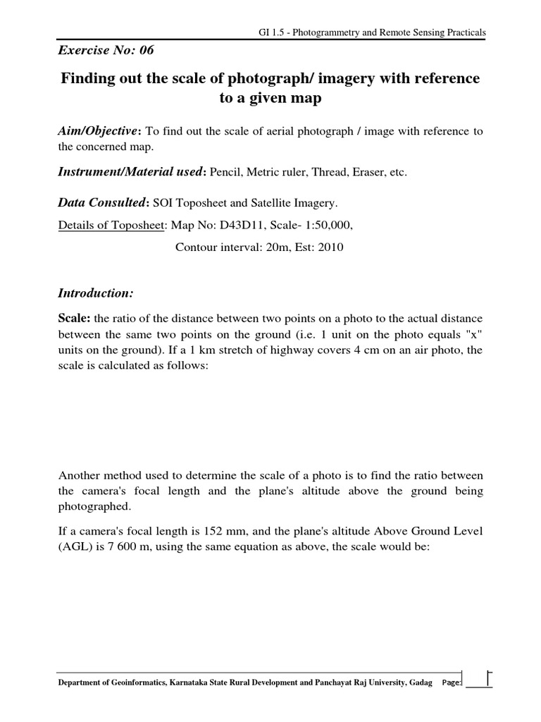 Ex6. Find Out The Scale of Photograph Imagery With Reference To A Given Map PDF | PDF | Remote ...