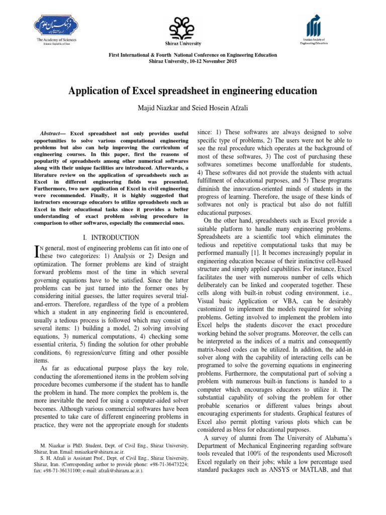 Application of Excel in Engineering Education | PDF | Microsoft Excel ...