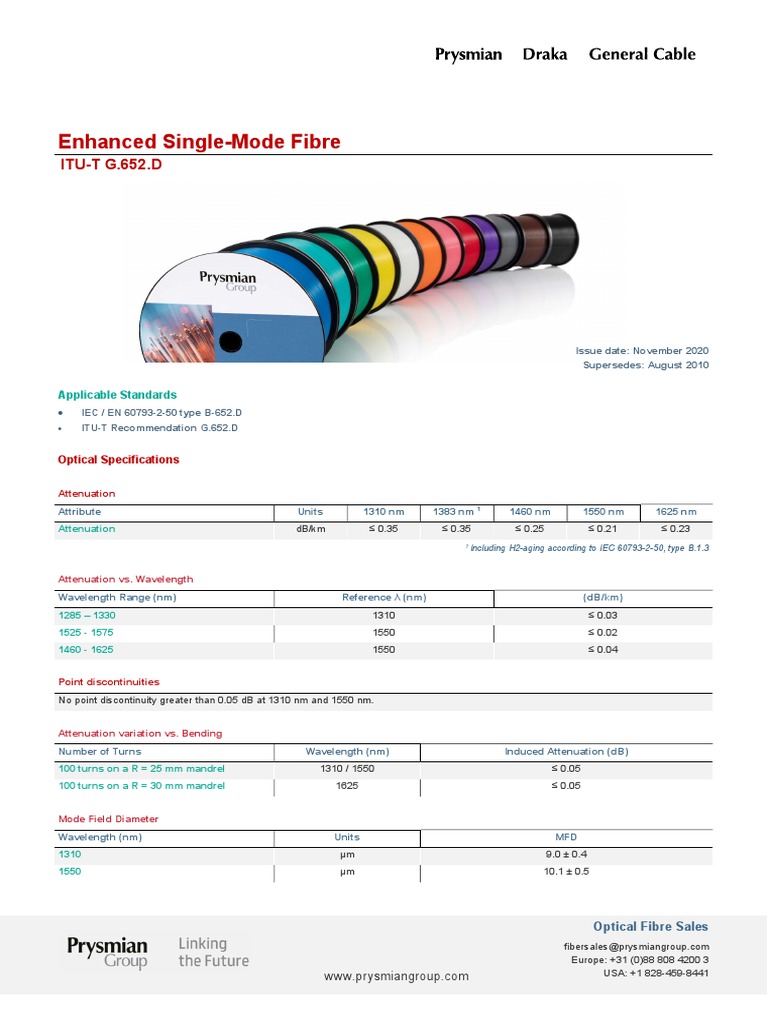 Prysmian Enhanced Single Mode G.652.D Datasheet | PDF