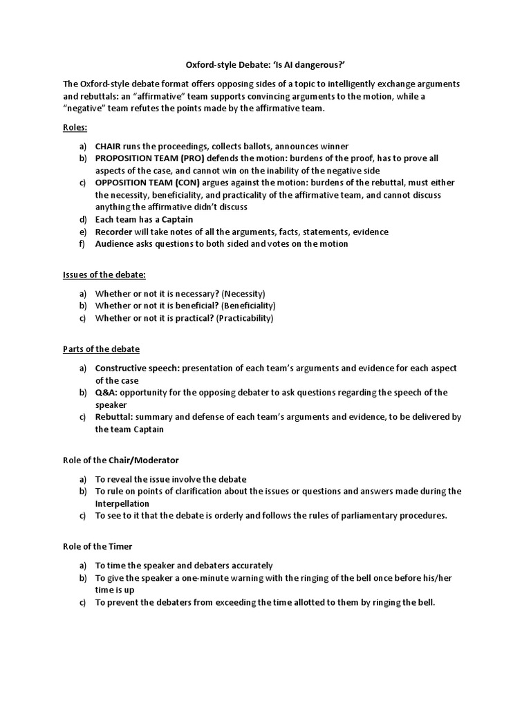 Oxford - Role I Przebieg Debaty | PDF