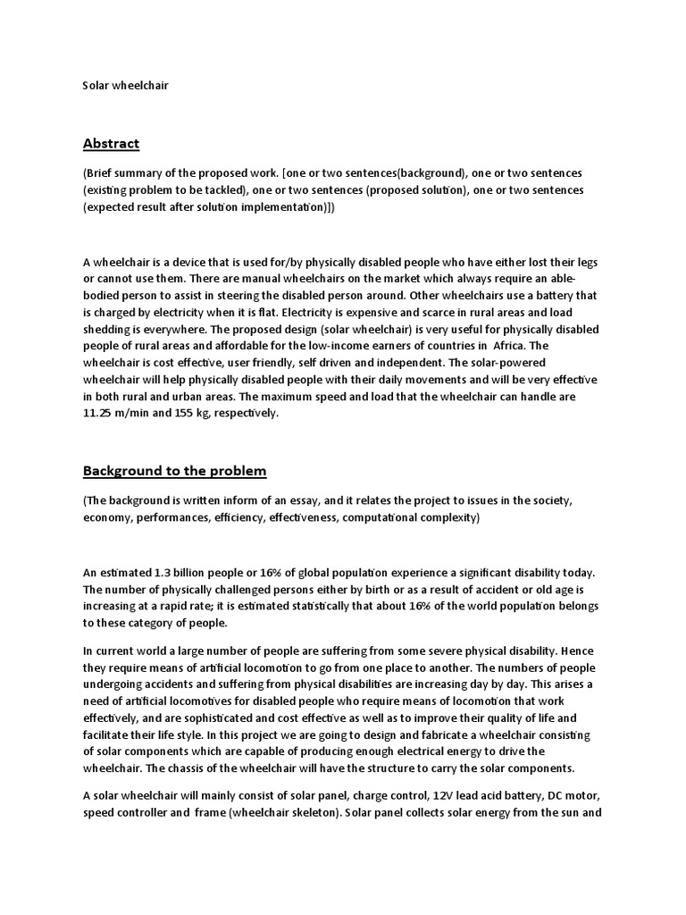 Solar Wheelchair Proposal-1 | PDF
