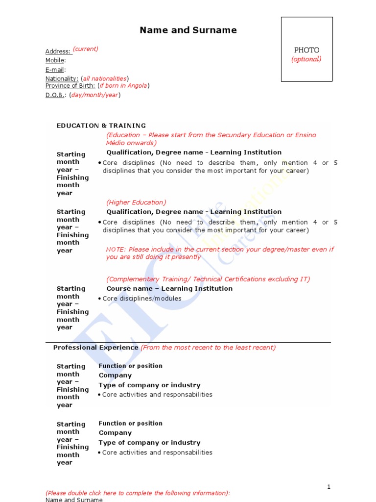 Modelo de Curriculum Vitae Angolano | PDF | Email | Further Education