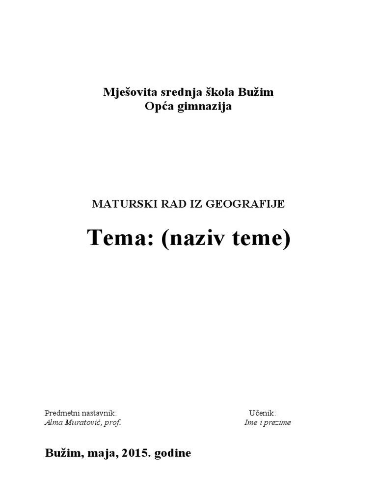 Upute Za Izradu Maturskog Rada | PDF