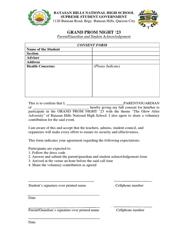 Grand Prom Night '23 Consent Form | PDF
