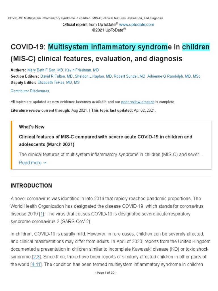 COVID-19: Multisystem Inflammatory Syndrome in Children (MIS-C ...