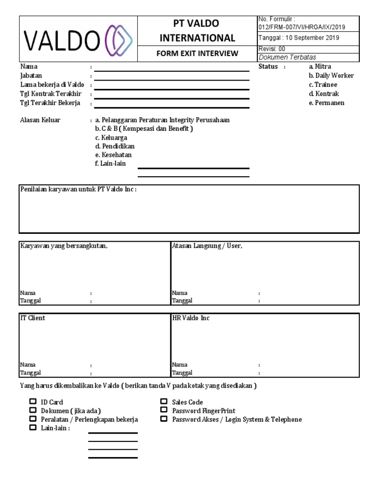 Formulir Exit Interview Valdo | PDF