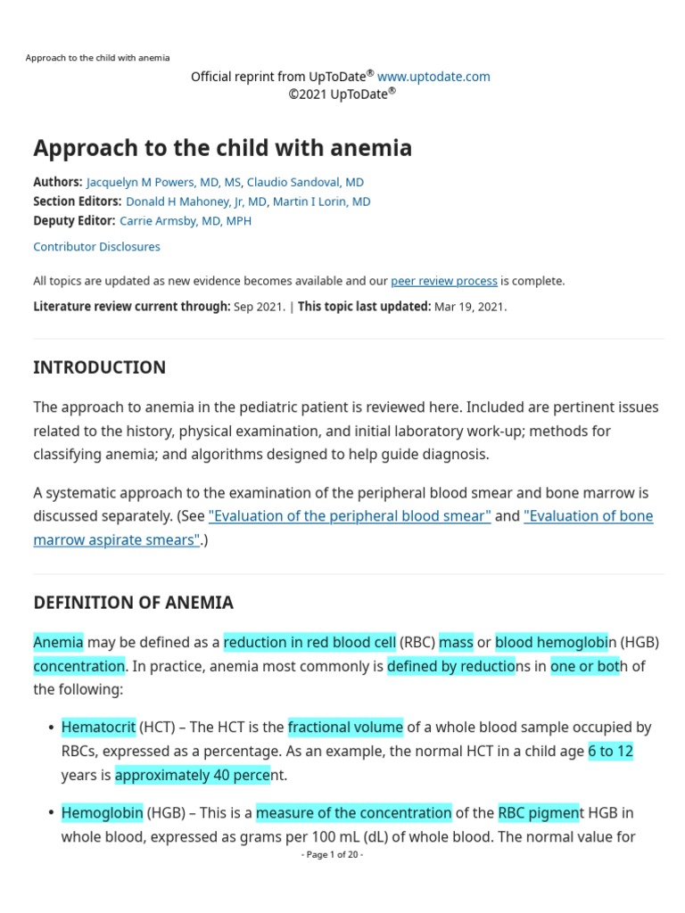 Approach To The Child With Anemia | PDF