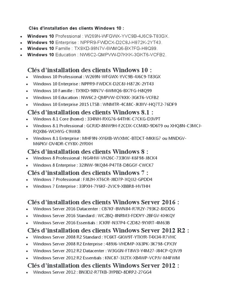 Clés d'activation Windows et Office | PDF | X86 Architecture | Windows Nt