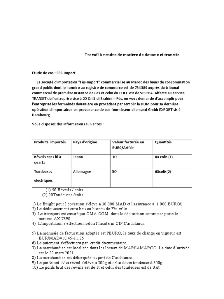 Etude de Cas de Douane | PDF