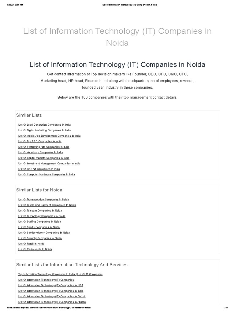List of Information Technology (IT) Companies in Noida | PDF