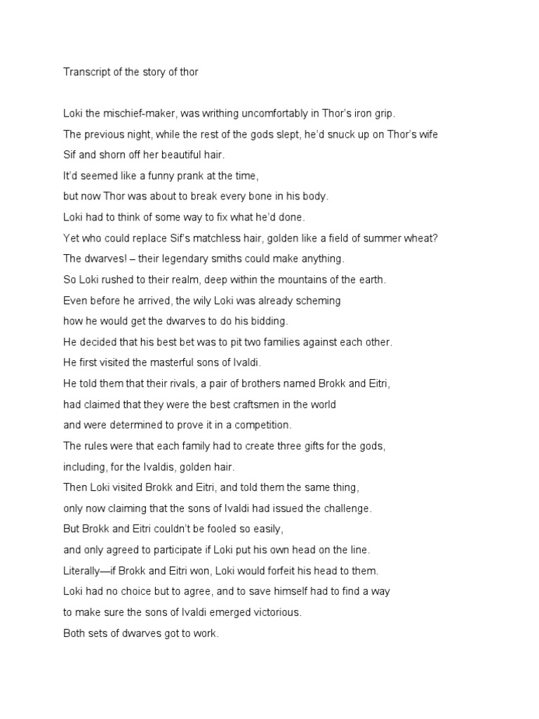 Transcript of the story of thor.docx | PDF