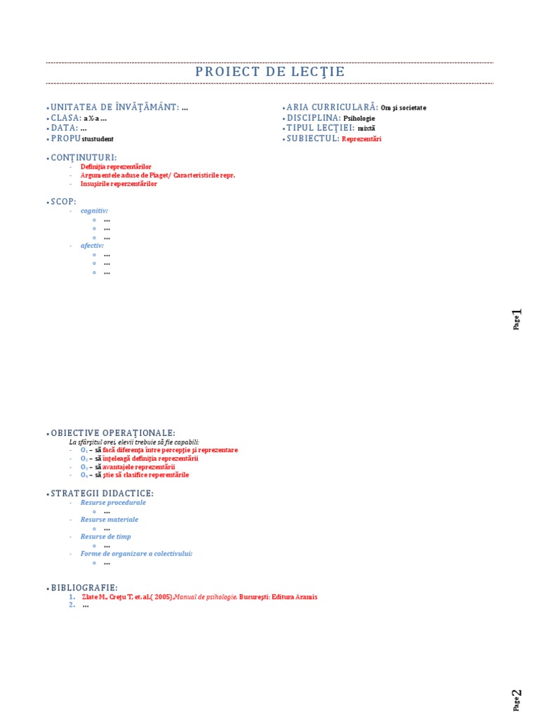 Structura Proiect de Lectie Predare | PDF
