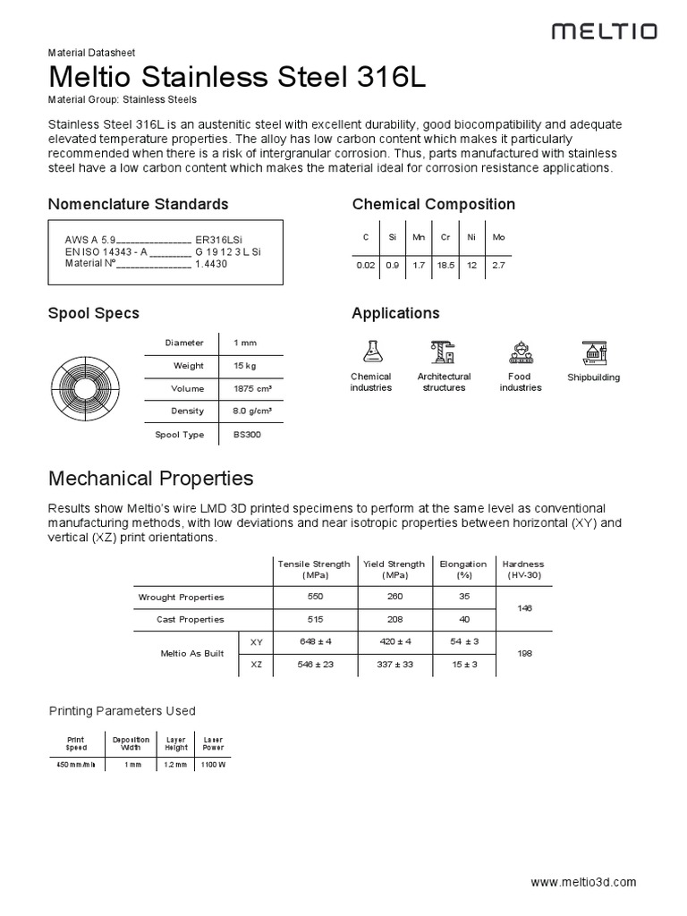 Meltio-Stainless-Steel316L Material Datasheet | PDF