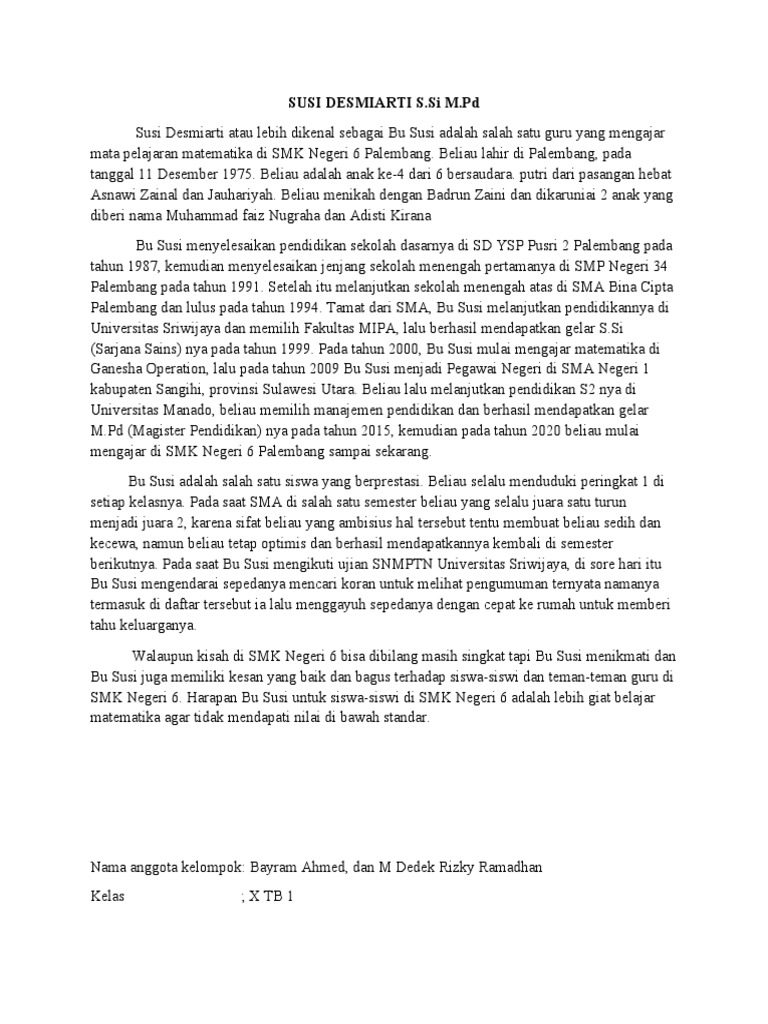 Biografi Ibu Susi Desmiarti | PDF