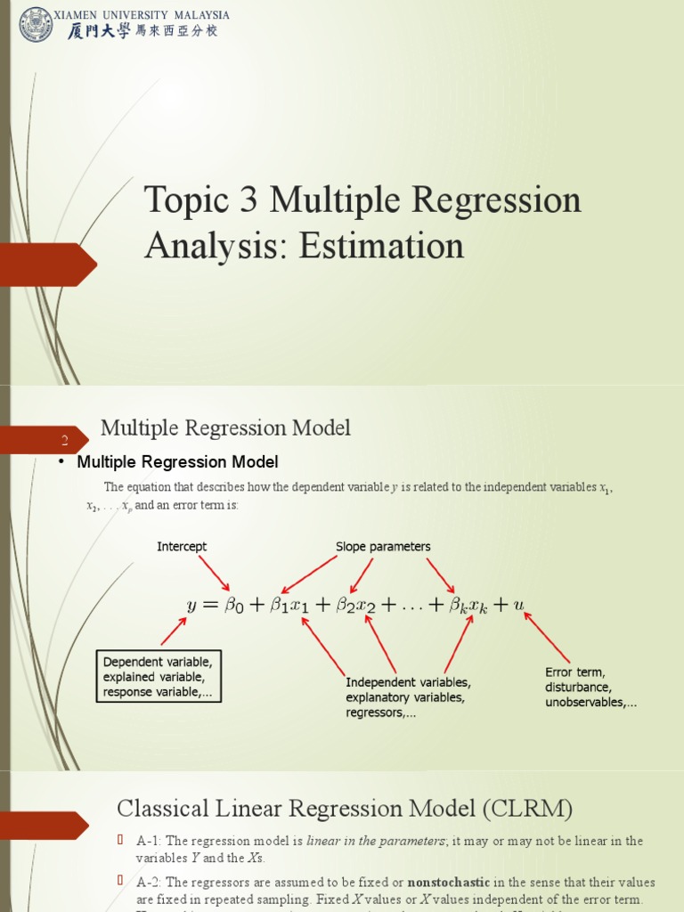 Topic 3 Multiple Regression Analysis Estimation | PDF