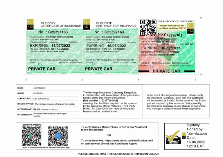 Kenya Insurance Certificate | PDF