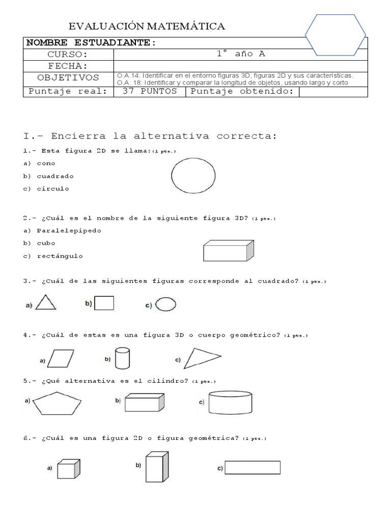 Evaluación Mate Figuras 2d y 3d | PDF