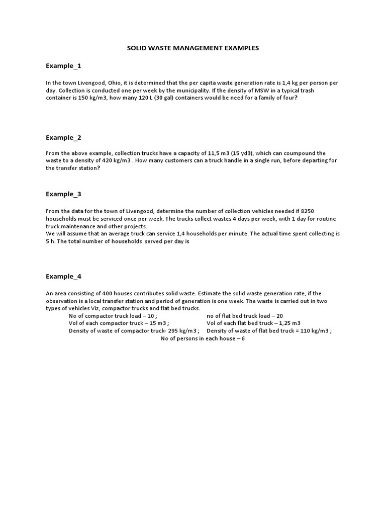 Solid Waste Management Calculations | PDF