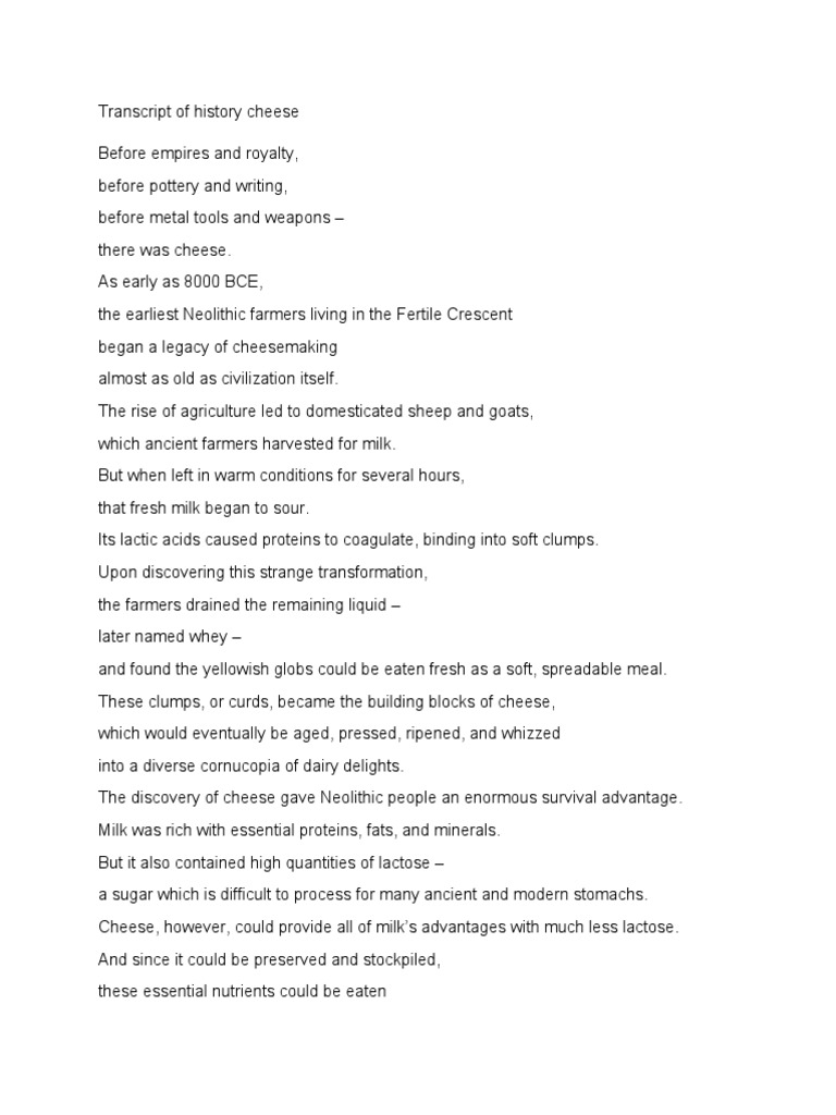 Transcript of History Cheese | PDF
