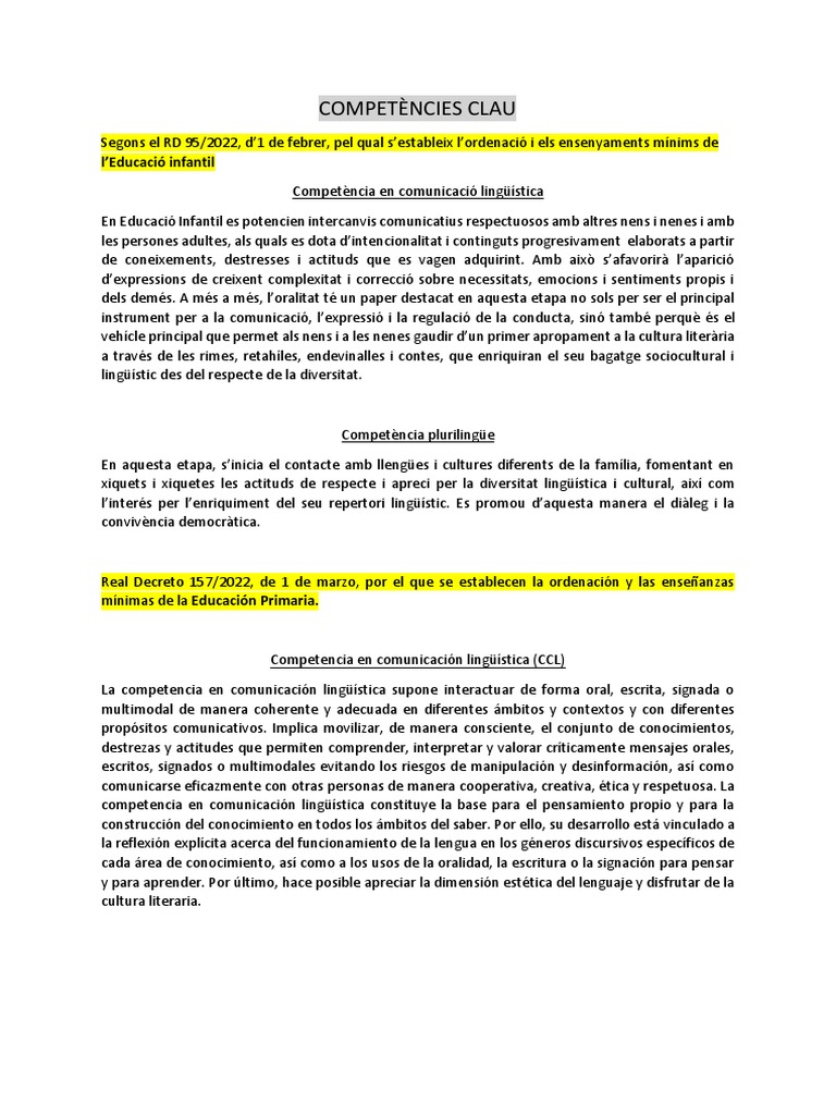 Competències Clau Etapes PDF | PDF