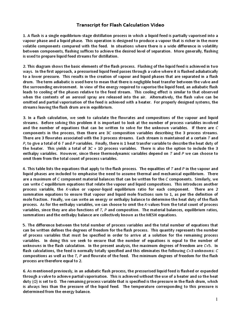 Transcript - Multicomponent Flash Calculations Video | PDF