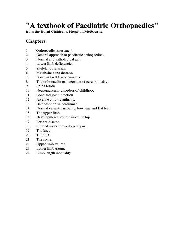 RCH Textbook of Paediatric Orthopaedics | PDF