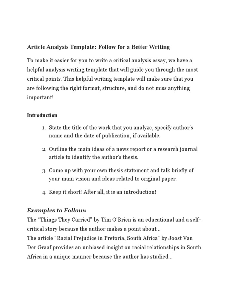 Article Analysis Template | PDF