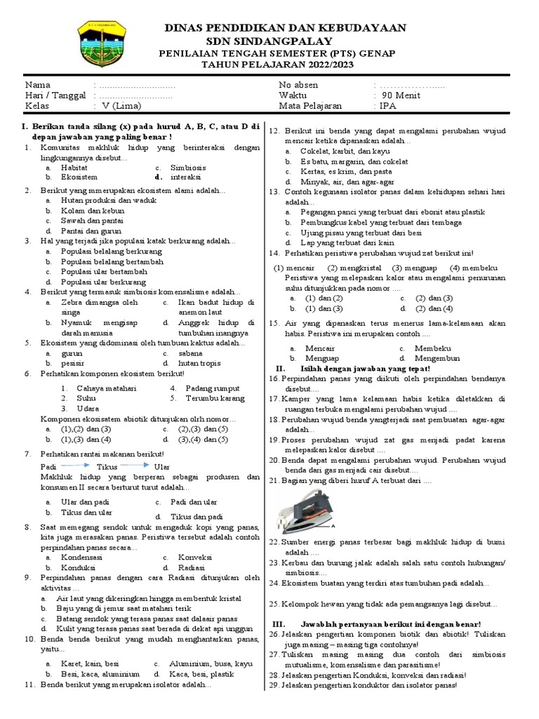 Soal PTS IPA 5 Sem 2 | PDF