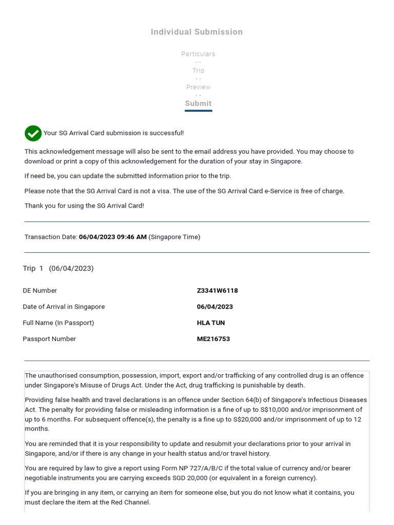 ICA - SG Arrival Card PDF | PDF