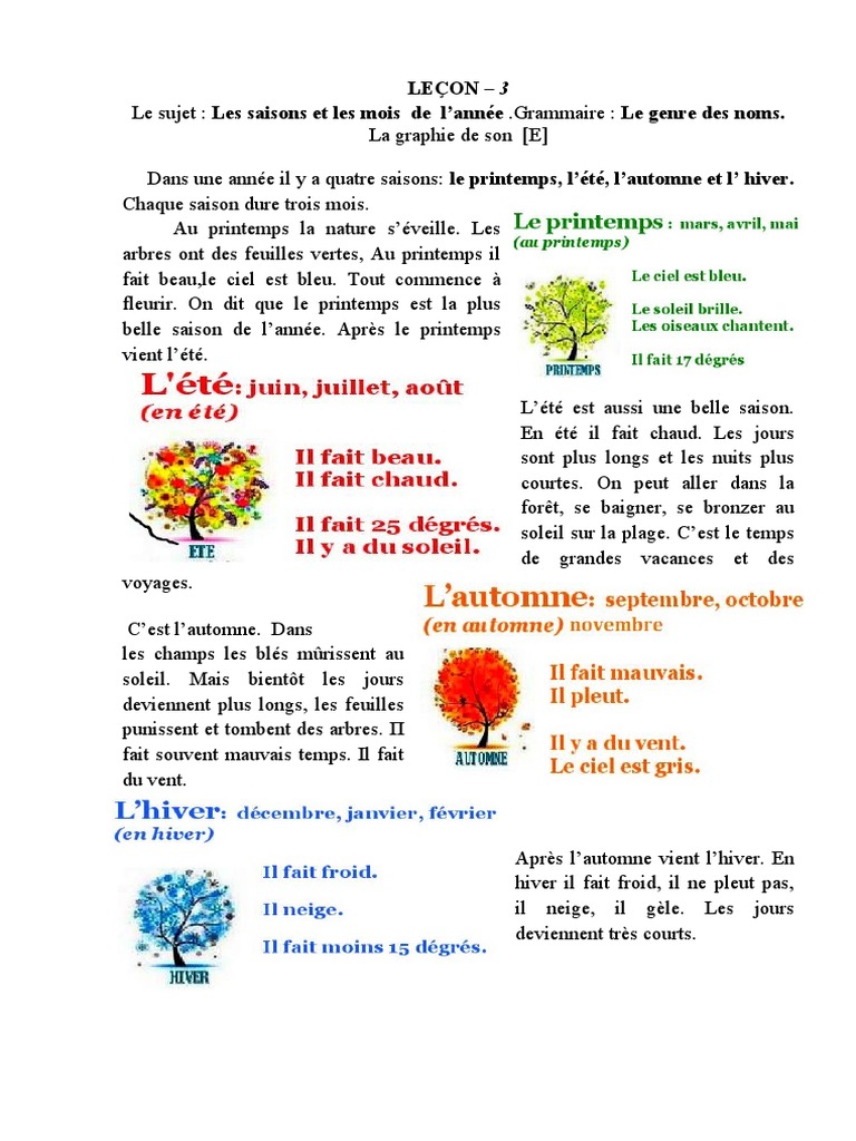 3-Les Saisons Et Les Mois de L'année | PDF | Printemps | Phénomène ...