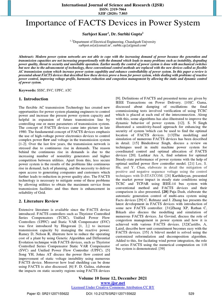 Power System Operation And Control Using Facts Devices R2 Pdf Pdf