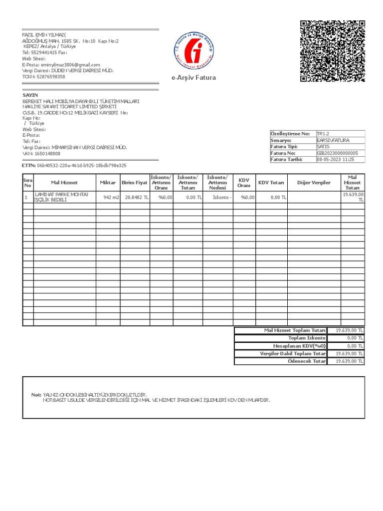 e-Belge-BEREKET HALI MOB - LTD.ŞTİ. 08.05.2023 PDF | PDF