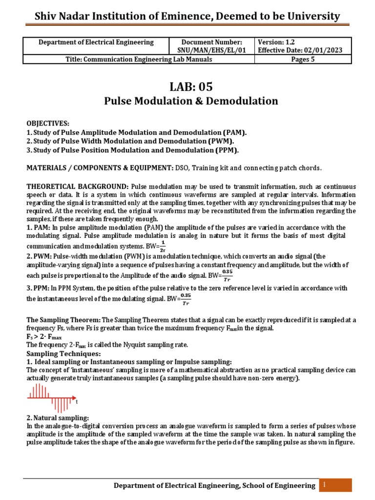 Exp 5 - Pulse Modulation and Demodulation PDF | PDF