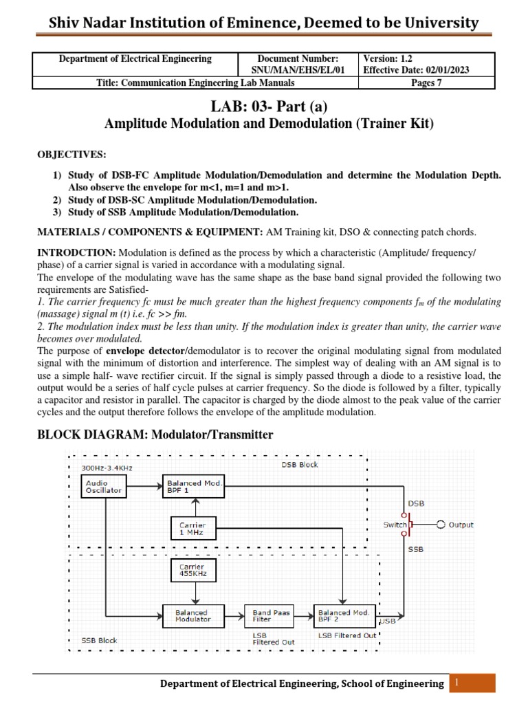 Exp 3 Amplitude Modulation And Demodulation Pdf Pdf