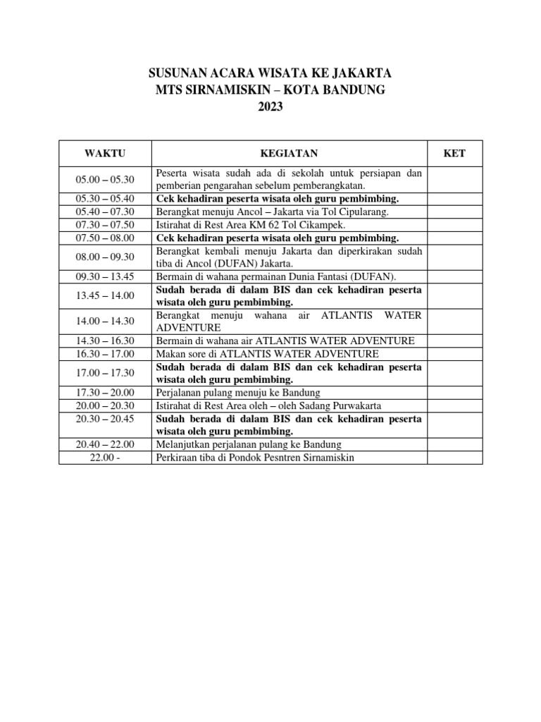 Susunan Acara Wisata Ke Jakarta PDF | PDF