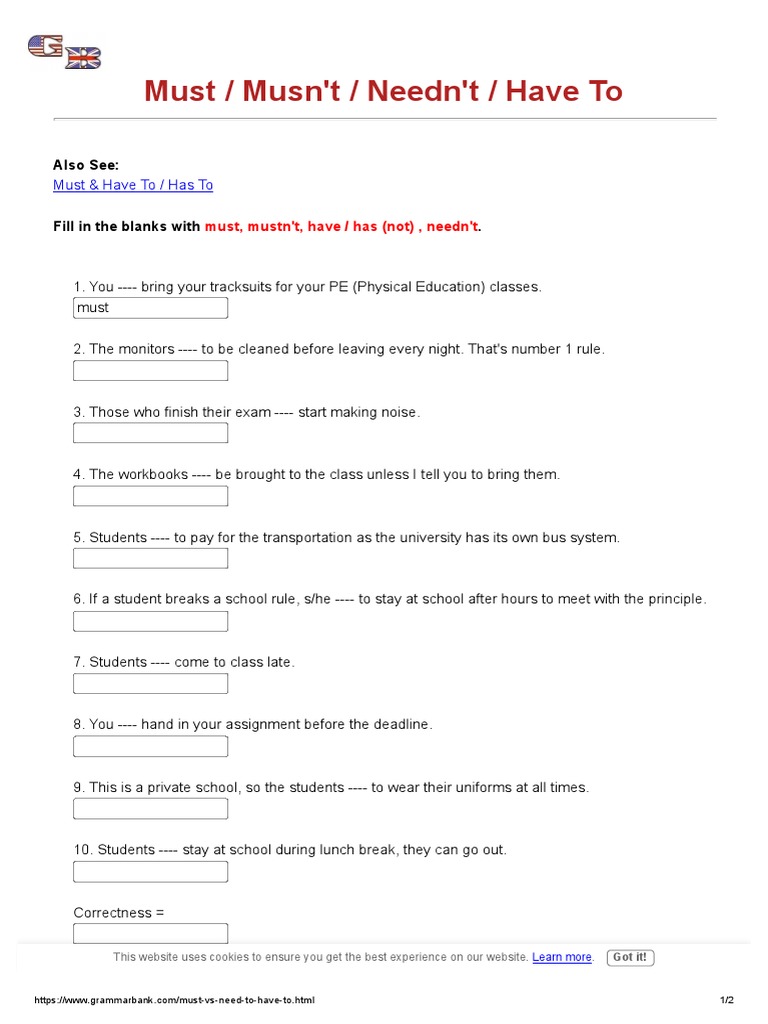 Must - Needn't - Mustn't - Have To Exercise PDF | PDF