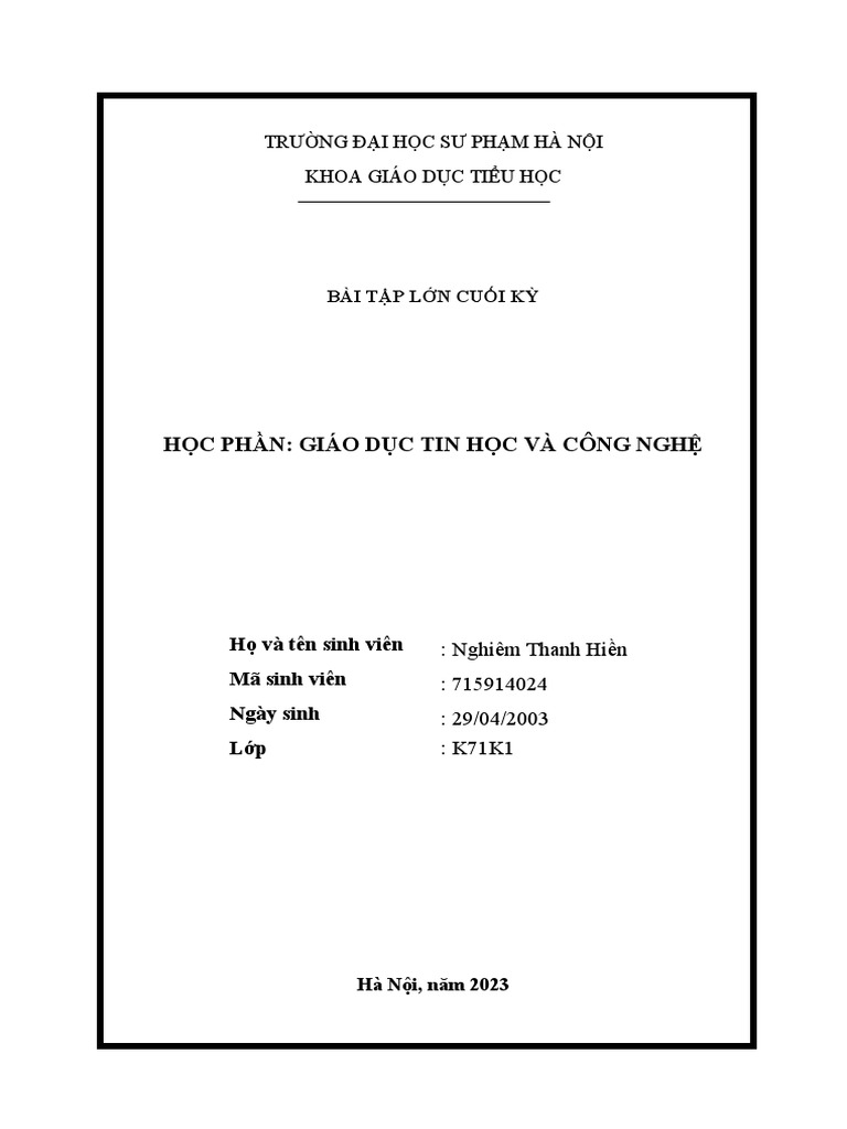 K71K - BTL - GD CN Va Tin Hoc - HKII | PDF