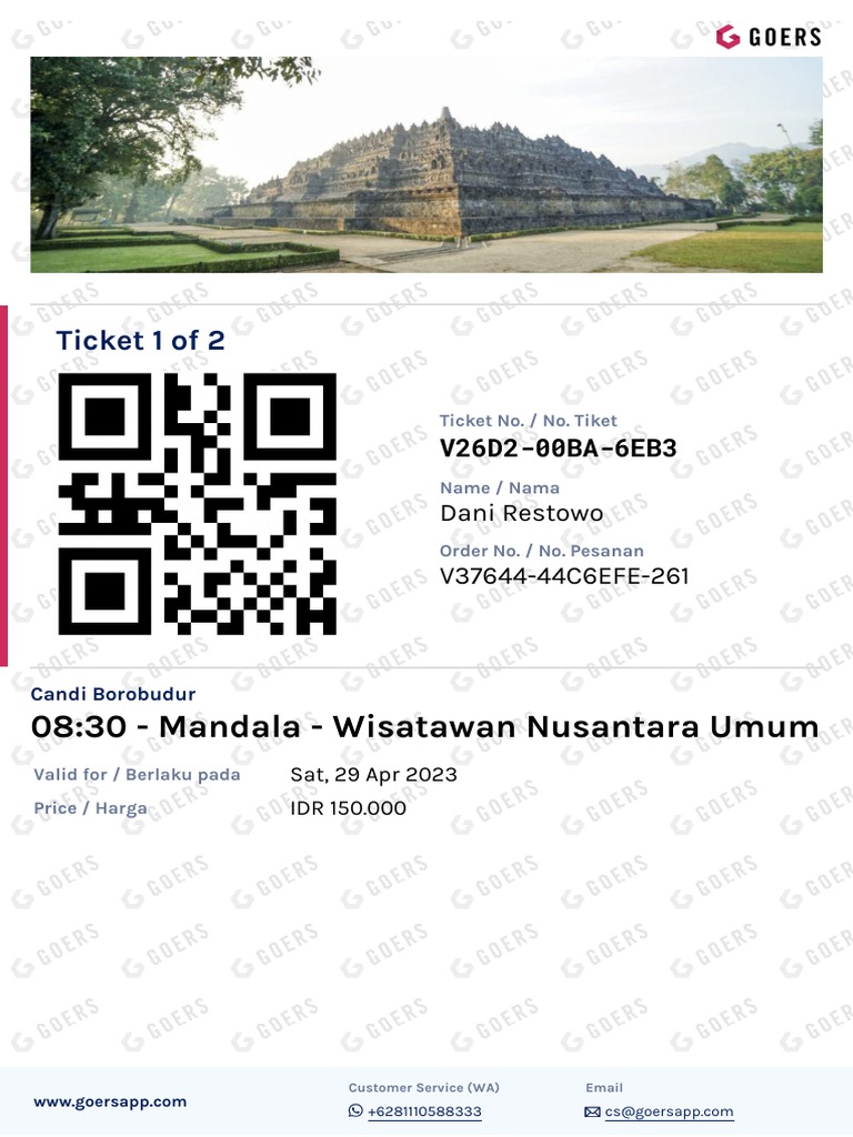 (Venue Ticket) 08 - 30 - Mandala - Wisatawan Nusantara Umum - Candi Borobudur - V37644-44C6EFE ...