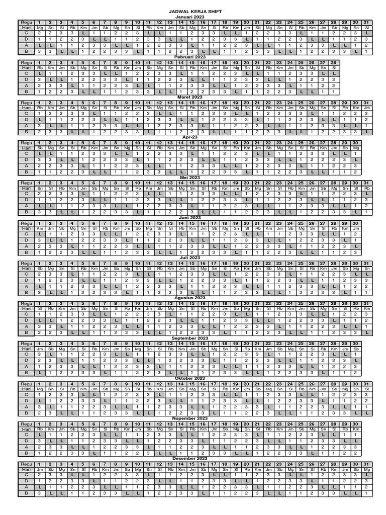 Jadwal Kerja Shift 2023 PDF | PDF