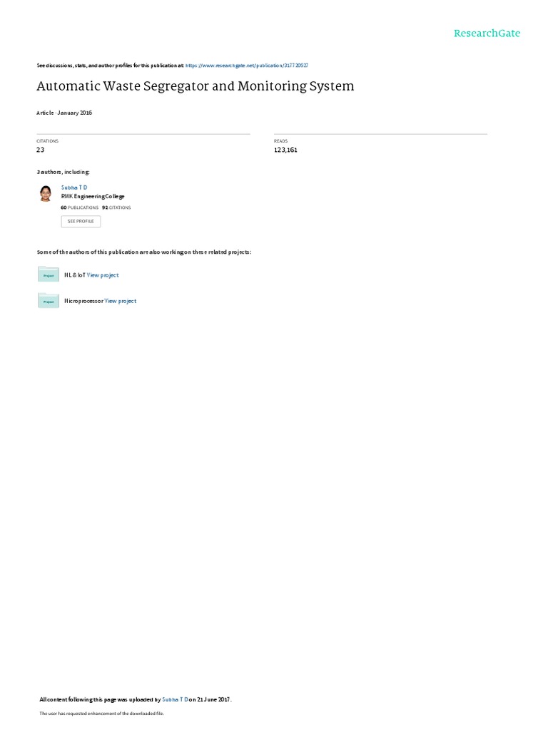 Automatic Waste Segregator and Monitoring System.pdf | PDF