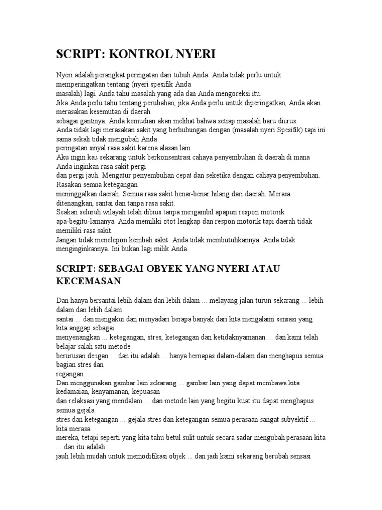 Skrip Self hipno-KONTROL NYERI DAN SAKIT PDF | PDF